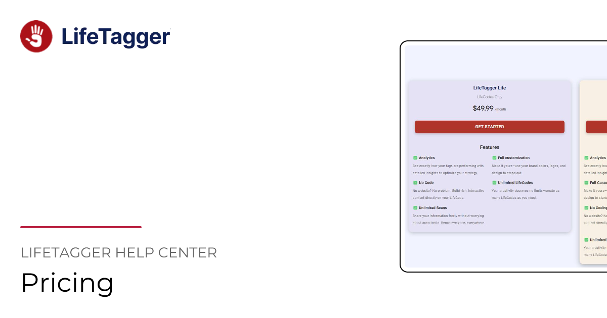 Pricing | LifeTagger Help Center